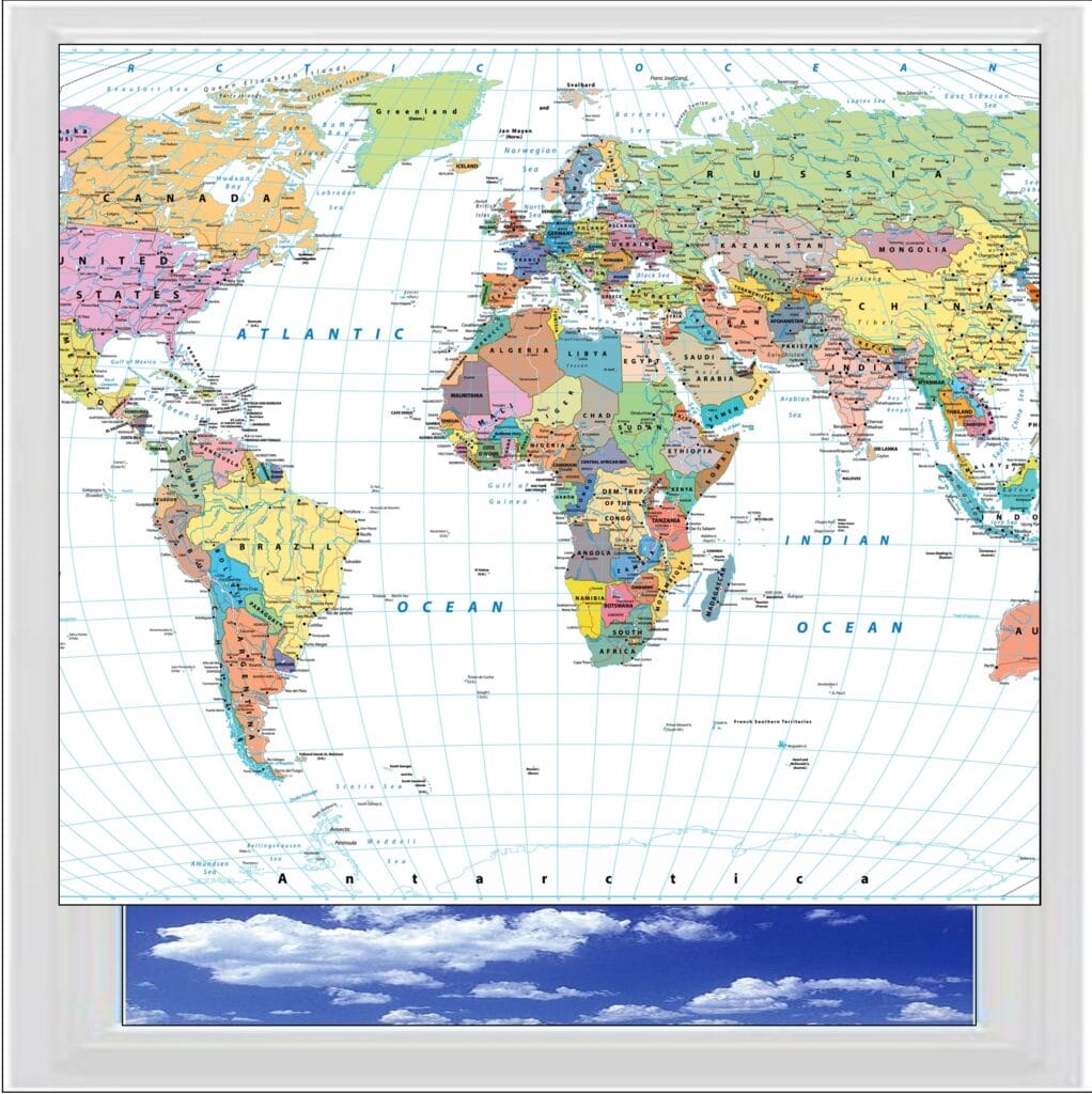 Detailed World Map Digitally Printed Photo Roller Blind | Create Blinds ...